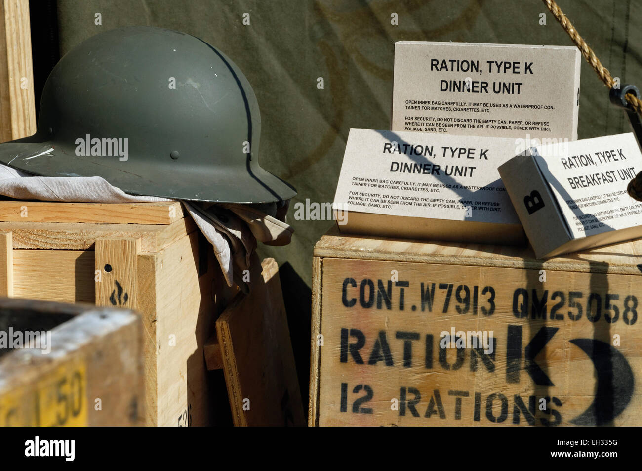 WW2 era K ration packages and wooden shipping crates Stock Photo - Alamy