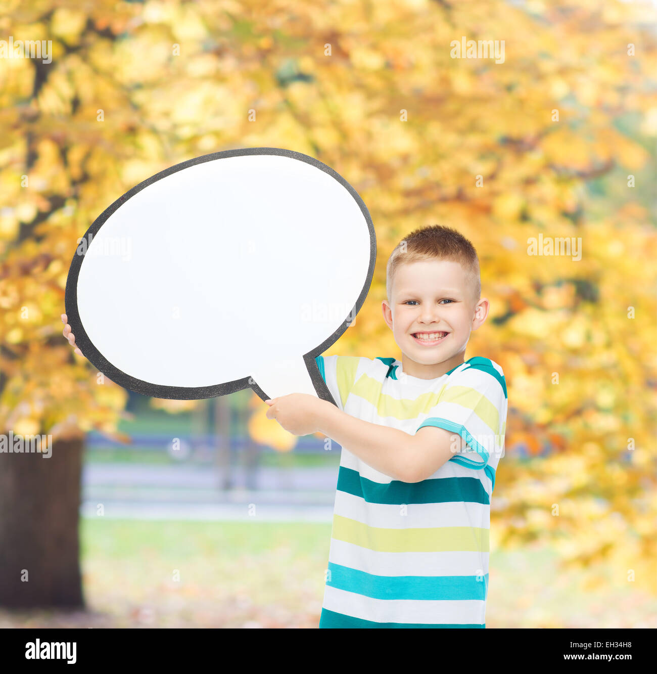 smiling little boy with blank text bubble Stock Photo - Alamy
