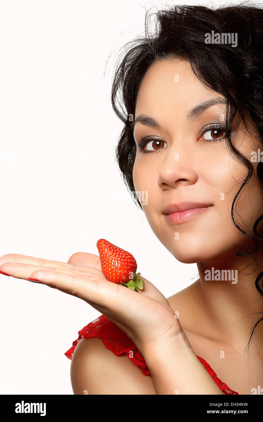 woman with strawberry Stock Photo - Alamy