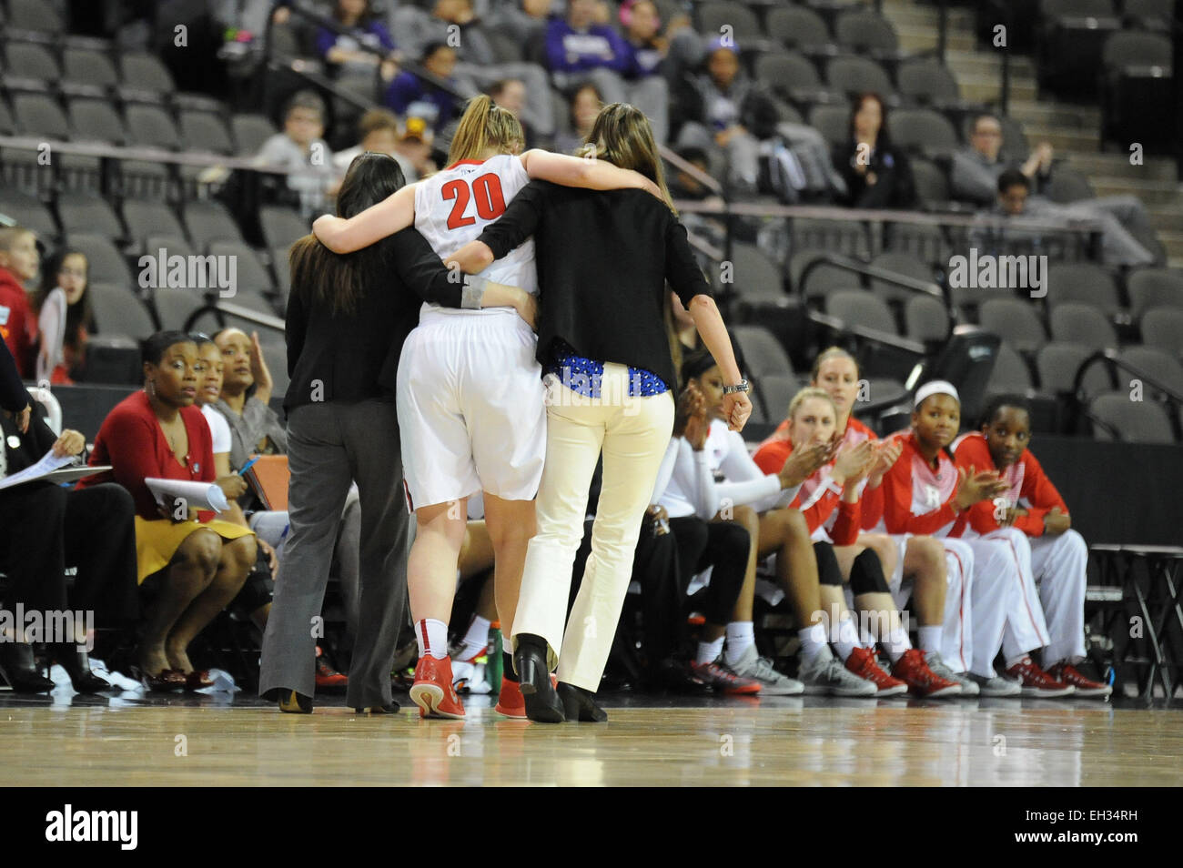 March 4, 2015: Rutgers Scarlet Knights center Christa Evans (20) walks ...