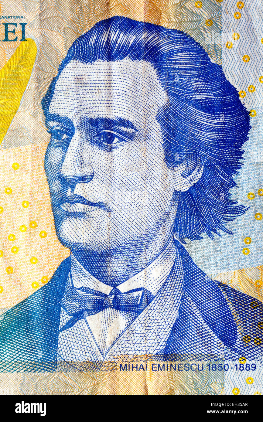 Mihai Eminescu from 1000 lei banknote, Romania, 1998 Stock Photo - Alamy