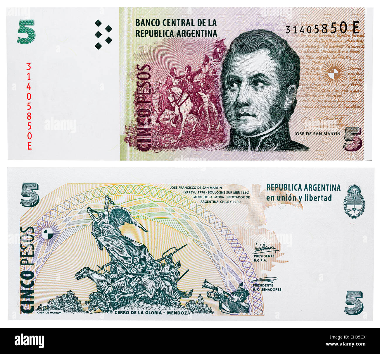 5 pesos banknote, Jose de San Martin, Argentina, 2003 Stock Photo - Alamy