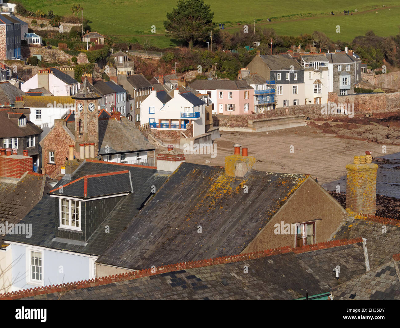 Kingsand and Cawsand Storm damaged clock tower Cornwall UK Stock Photo ...