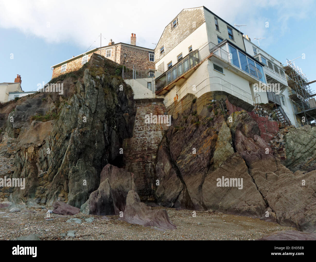 Kingsand and Cawsand Storm damaged clock tower Cornwall UK Stock Photo ...