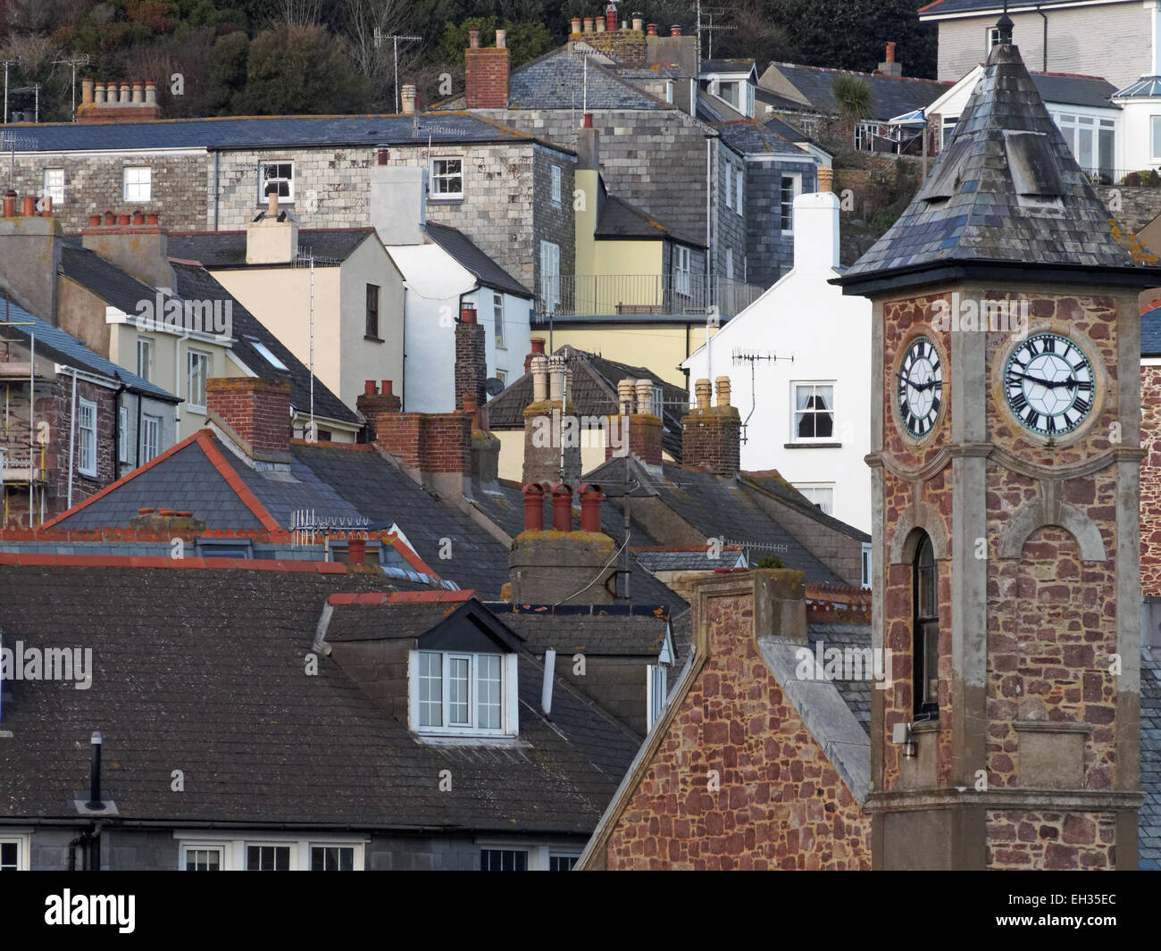 Kingsand and Cawsand Storm damaged clock tower Cornwall UK Stock Photo ...