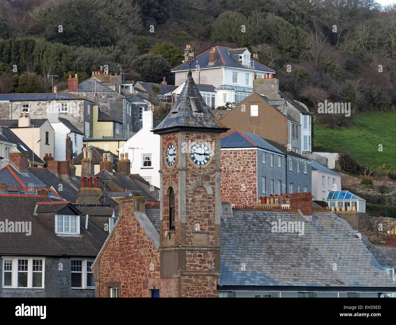 Kingsand and Cawsand Storm damaged clock tower Cornwall UK Stock Photo ...