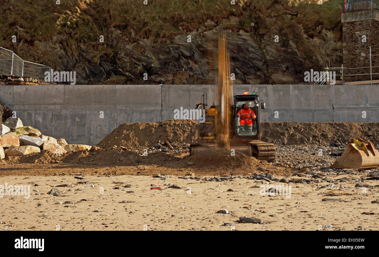 Sea wall storm damage repair Towan Beach Newquay Cornwall UK repair ...