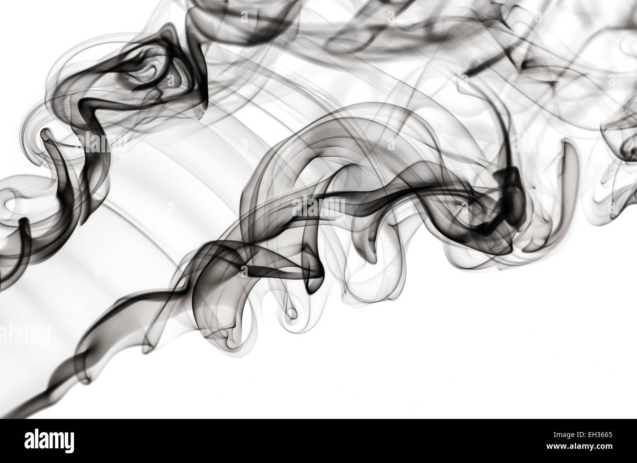 Abstract fume pattern: black smoke swirls and curves on white Stock ...