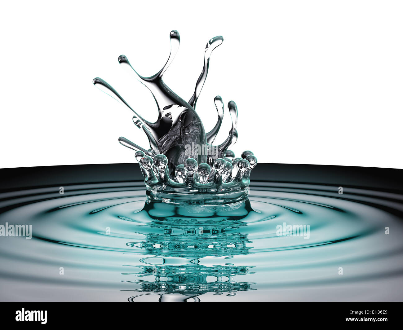Blue and silver fluid splash and ripples on surface isolated on white ...