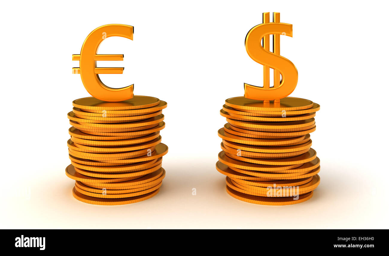 US dollar and Euro Currency equation. Over white Stock Photo - Alamy