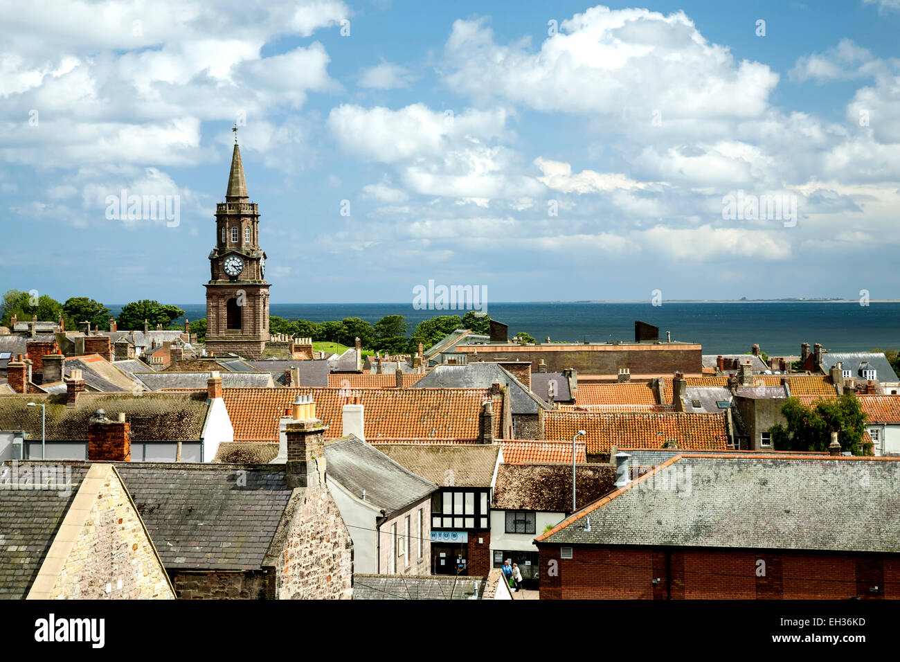 Houses and Town Hall tower (1761), Berwick-upon-Tweed, England, United ...