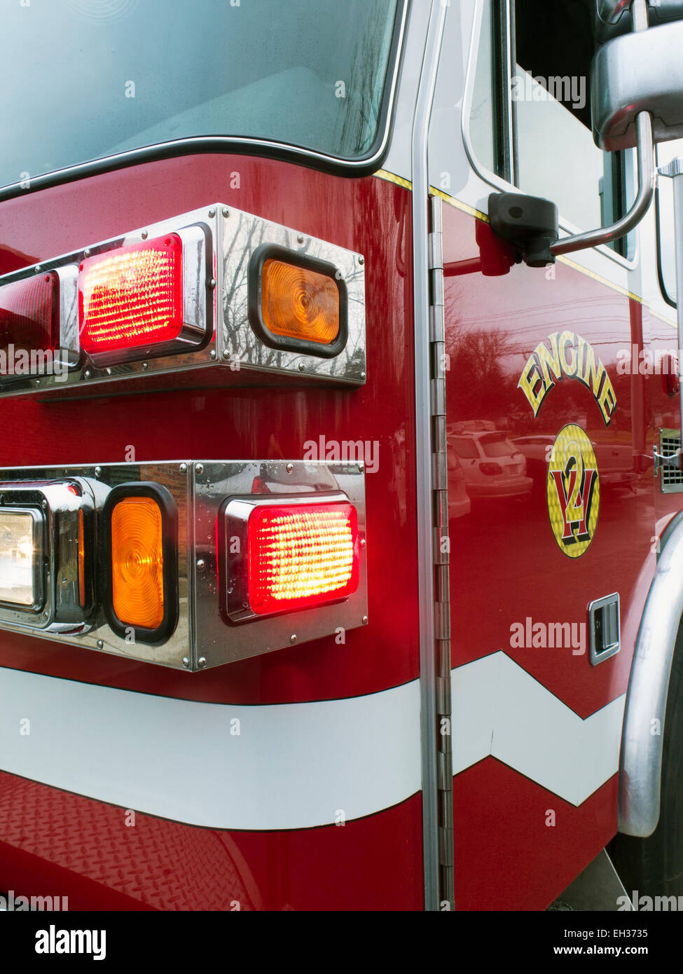 Front end of fire truck engine number 2 with lights illuminated Stock ...