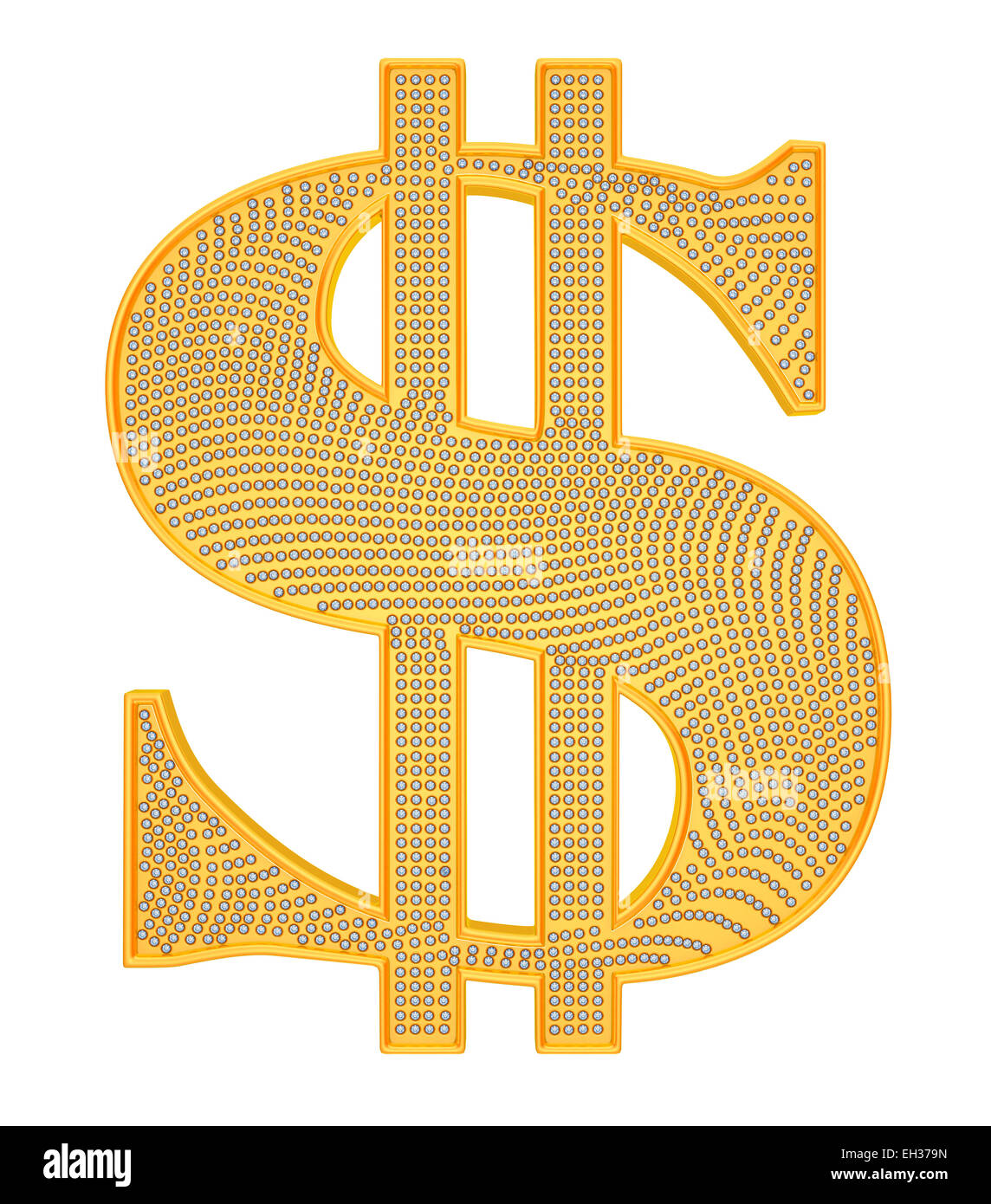 Golden Dollar symbol incrusted with diamonds isolated over white Stock ...