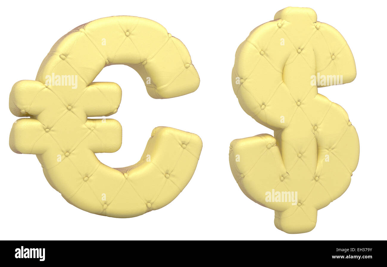 Luxury leather font euro and dollar symbols isolated over white Stock ...