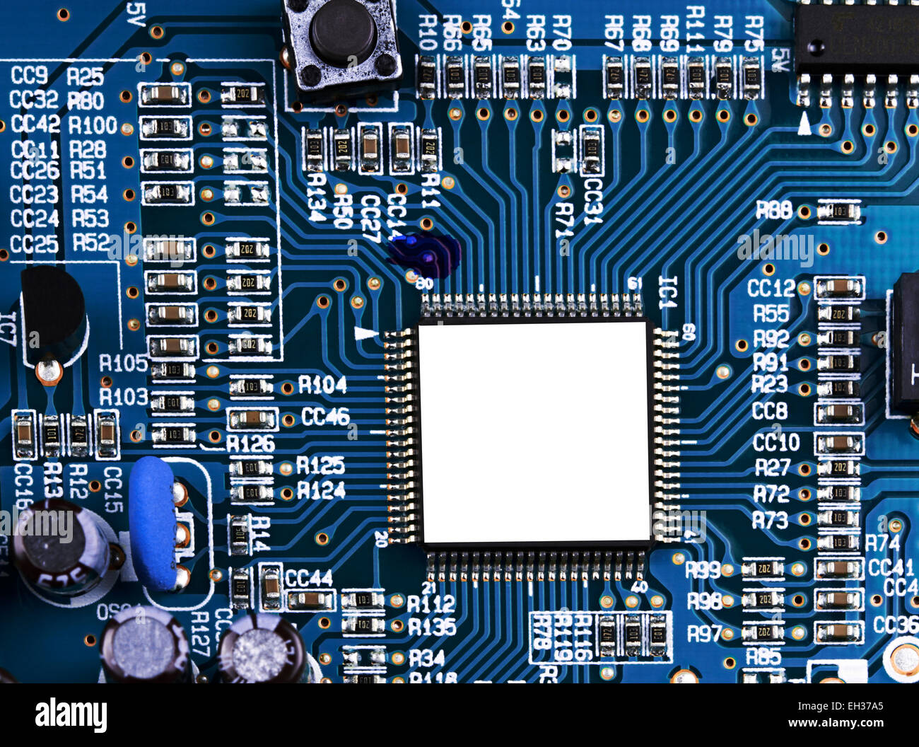 Macro Close Up Of A Cpu Core Microprocessor On A Computer Electronic Circuit Motherboard With