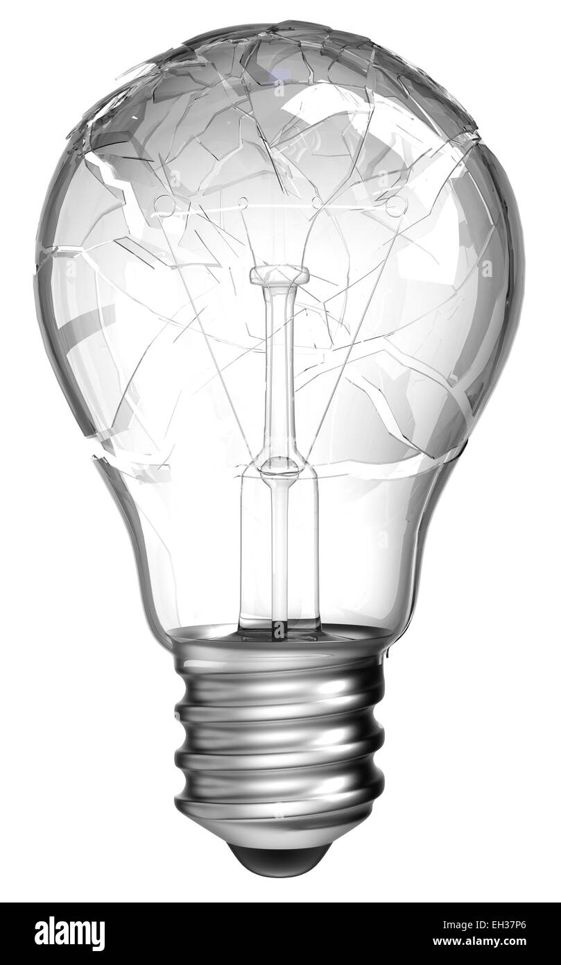 Failed idea. Smashed lightbulb isolated over white background Stock ...