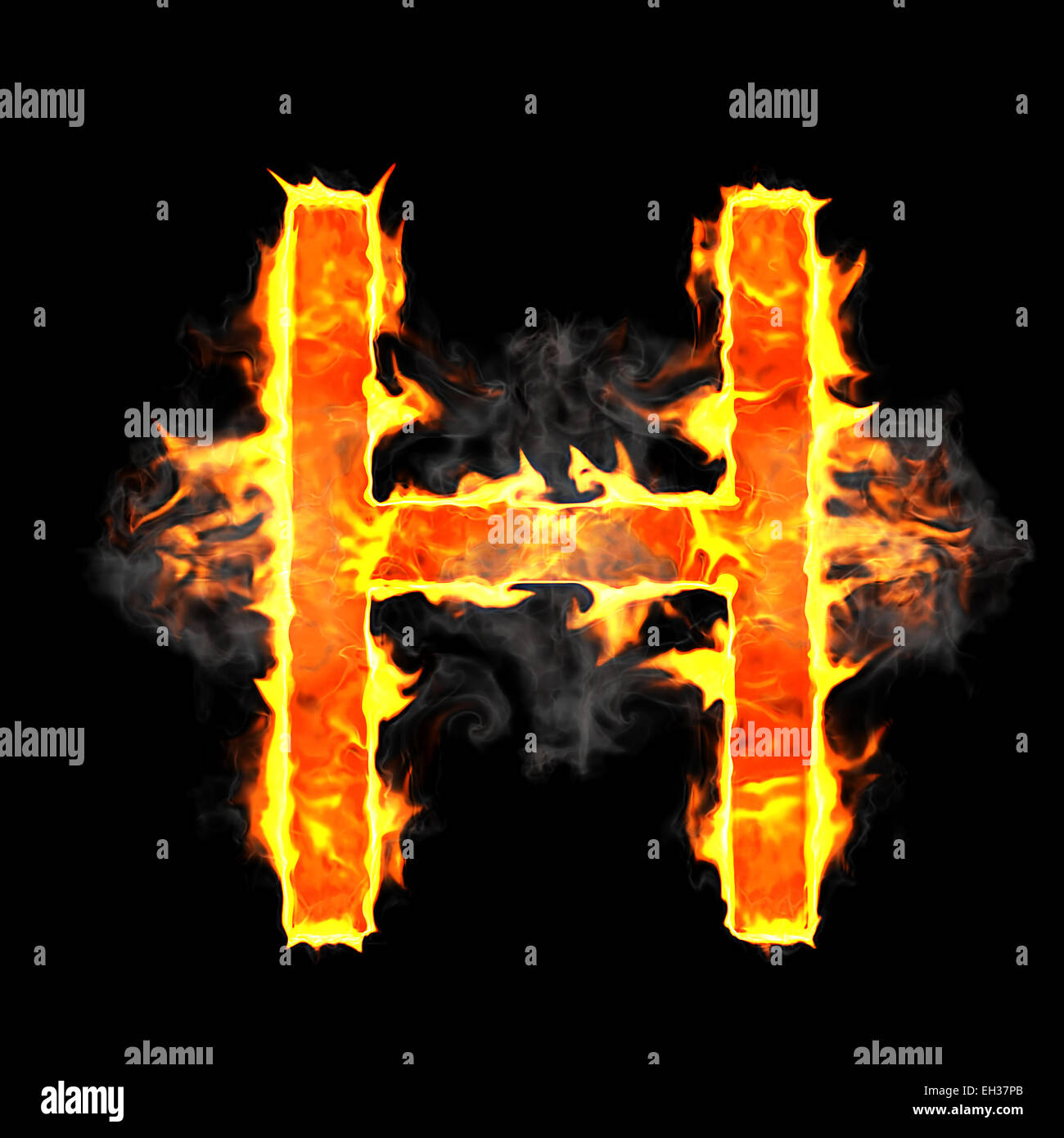 Burning and flame font H letter over black background Stock Photo - Alamy