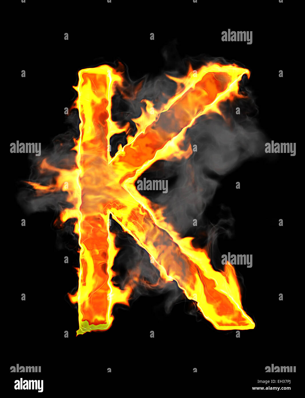 Burning and flame font K letter over black background Stock Photo - Alamy