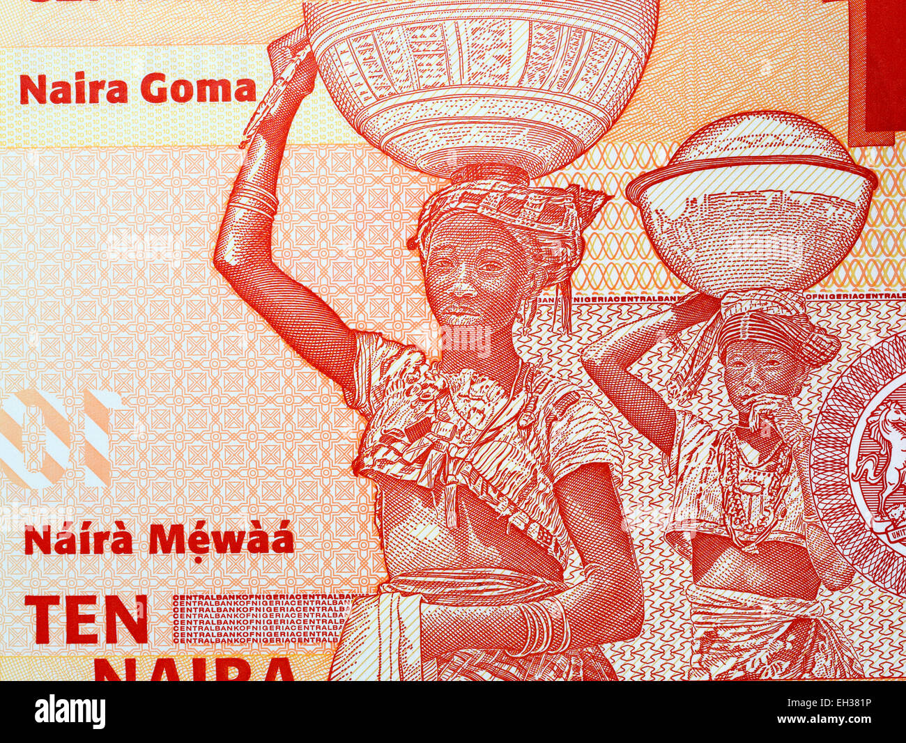 Fulani women carrying bowls on their heads from 10 naira banknote ...