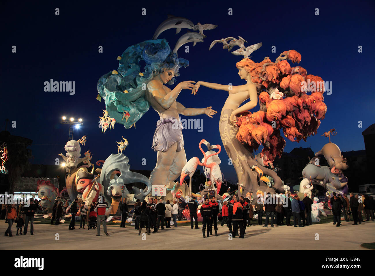 A huge Fallas sculpture display on street during annual Las Fallas ...