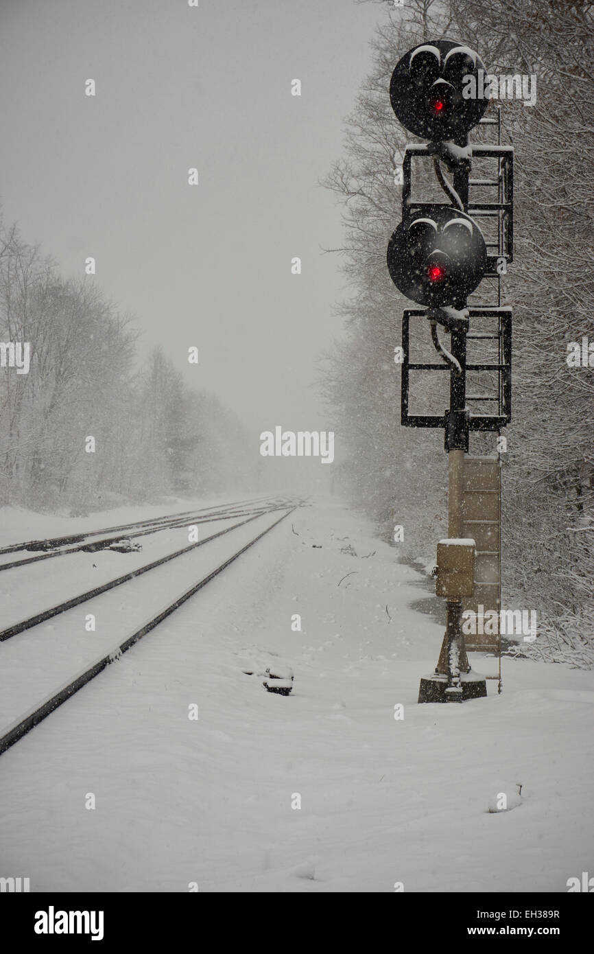 Railroad line in a winter storm, Edison, New Jersey, USA Stock Photo ...