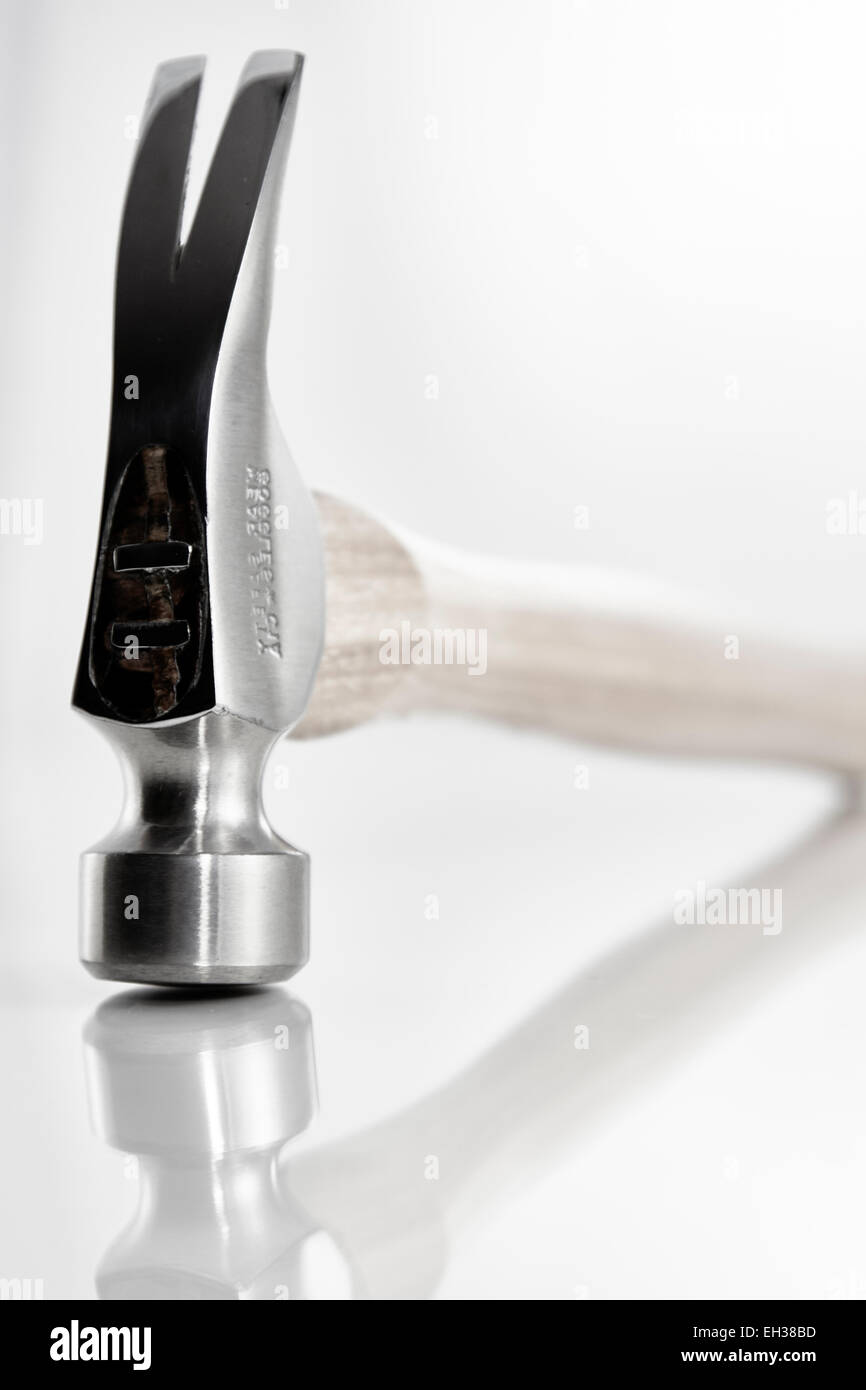 Detailed closeup of construction tool steel claw hammer isolated on ...