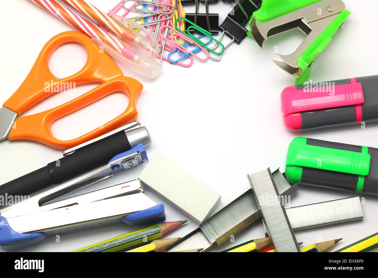 Group of various stationary as background Stock Photo - Alamy