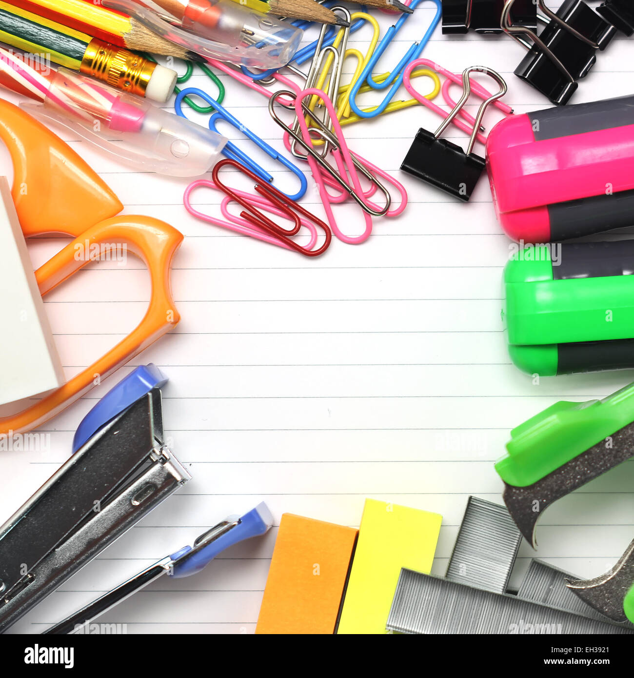 Group of various stationary as background Stock Photo - Alamy