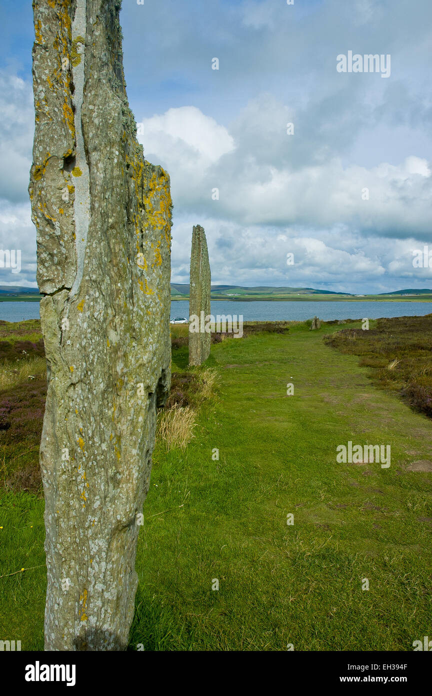 Stenness stone circle view in Orkney island, Scotland cloudy day stone ...