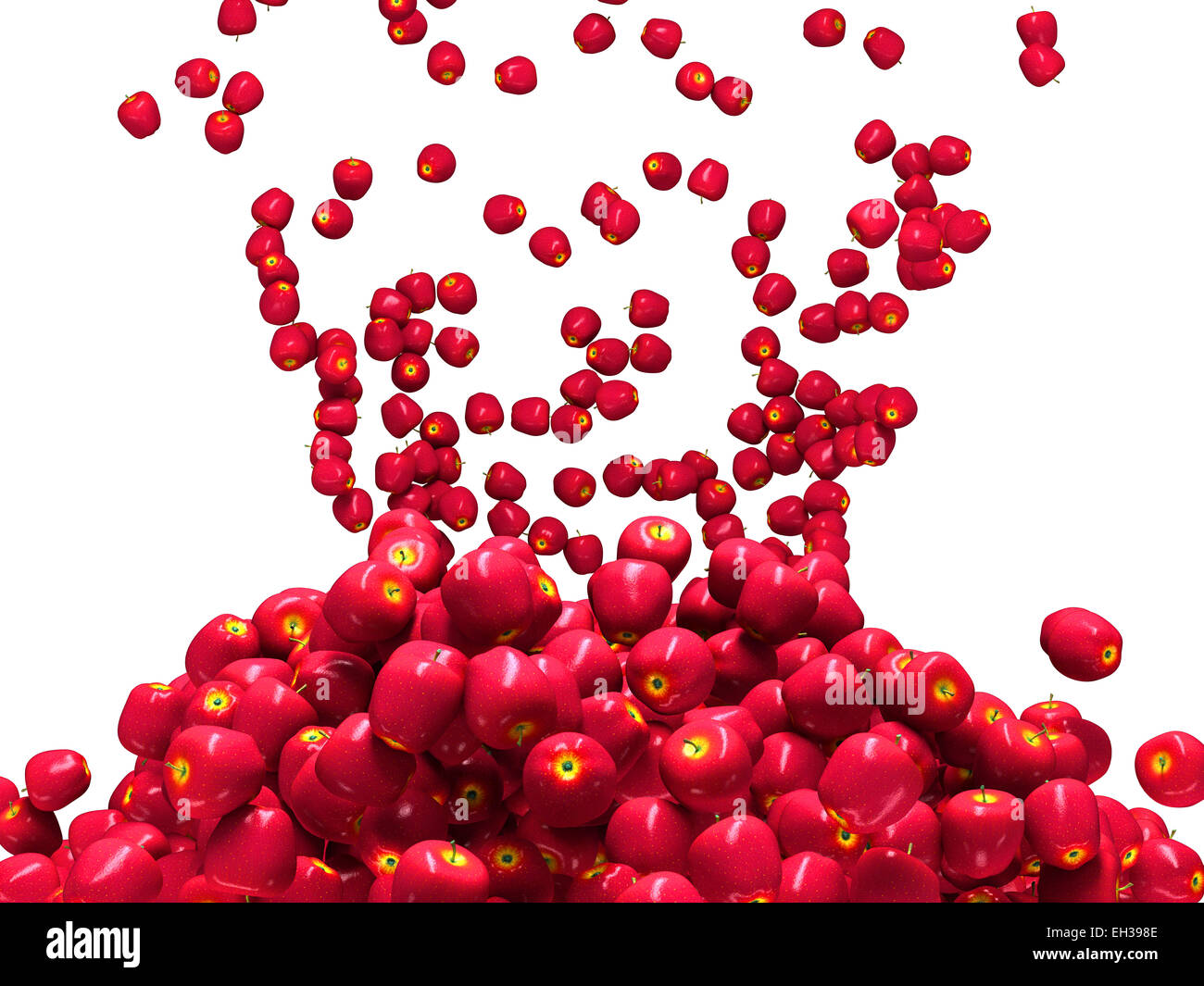 Ripe red apple falling down isolated over white background Stock Photo ...