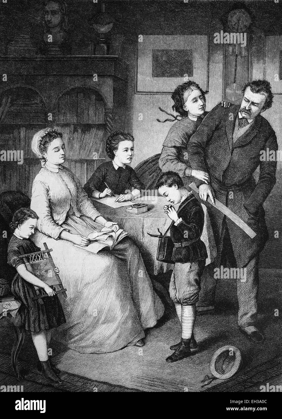 School child confessing to bad grades to his family hi-res stock ...