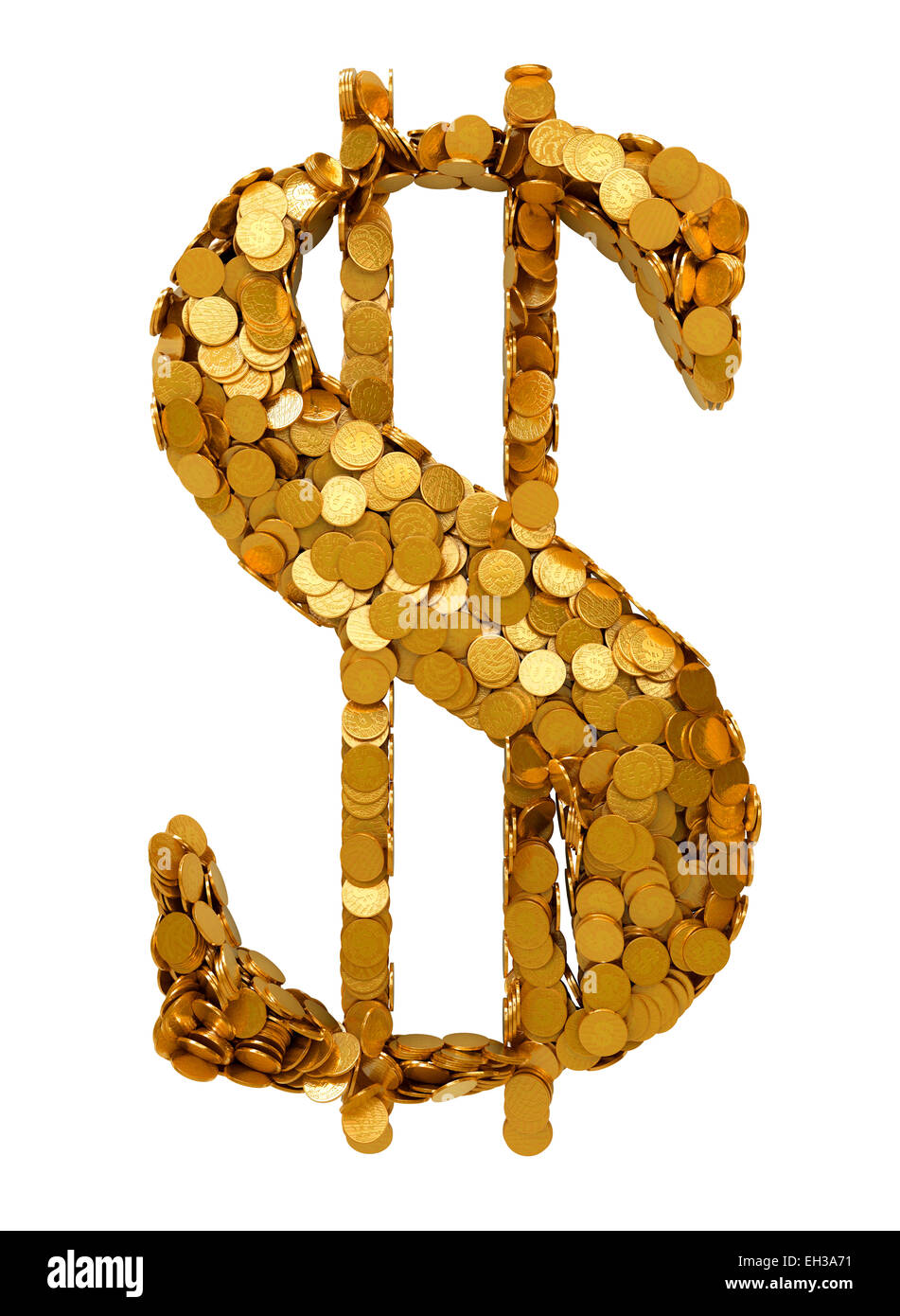 USA Dollar Currency symbol shaped with coins. Isolated on white Stock ...