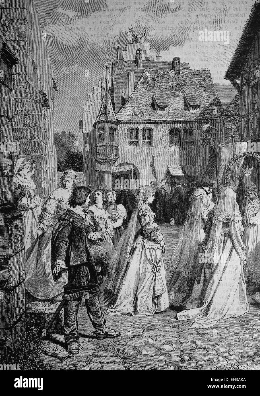 Procession on St. Fridolin's day, 6 March 1446, wood engraving, c 1880 ...