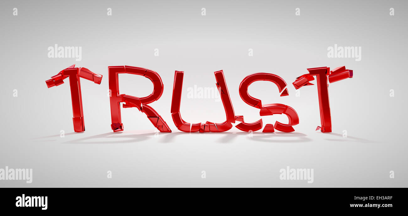 Red Trust word destruction over grey background Stock Photo - Alamy