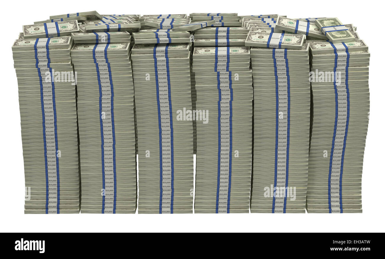 Too Much money. Huge pile of US dollars isolated Stock Photo - Alamy