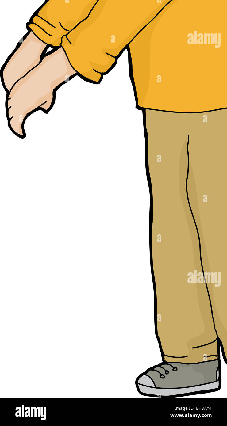 Hand drawn cartoon of person pulling empty space Stock Photo - Alamy