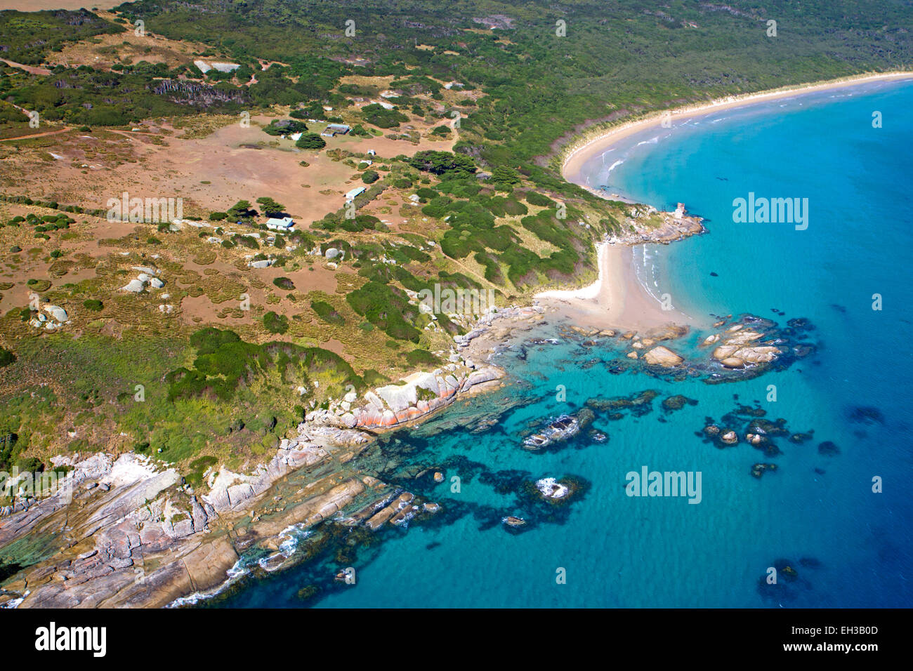 Aerial of coastline on Three Hummock Island Stock Photo - Alamy