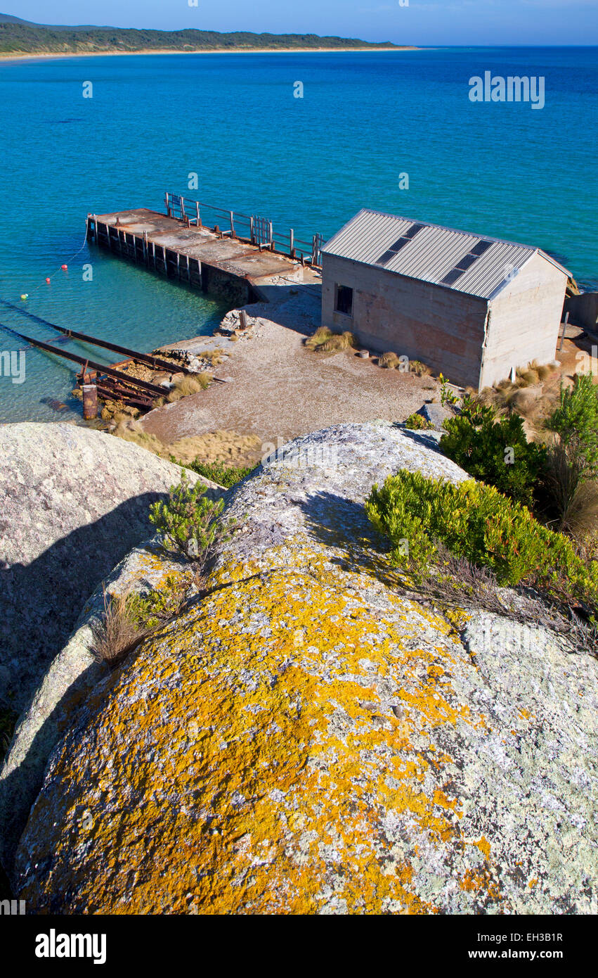 Boat shed and jetty on Three Hummock Island Stock Photo - Alamy