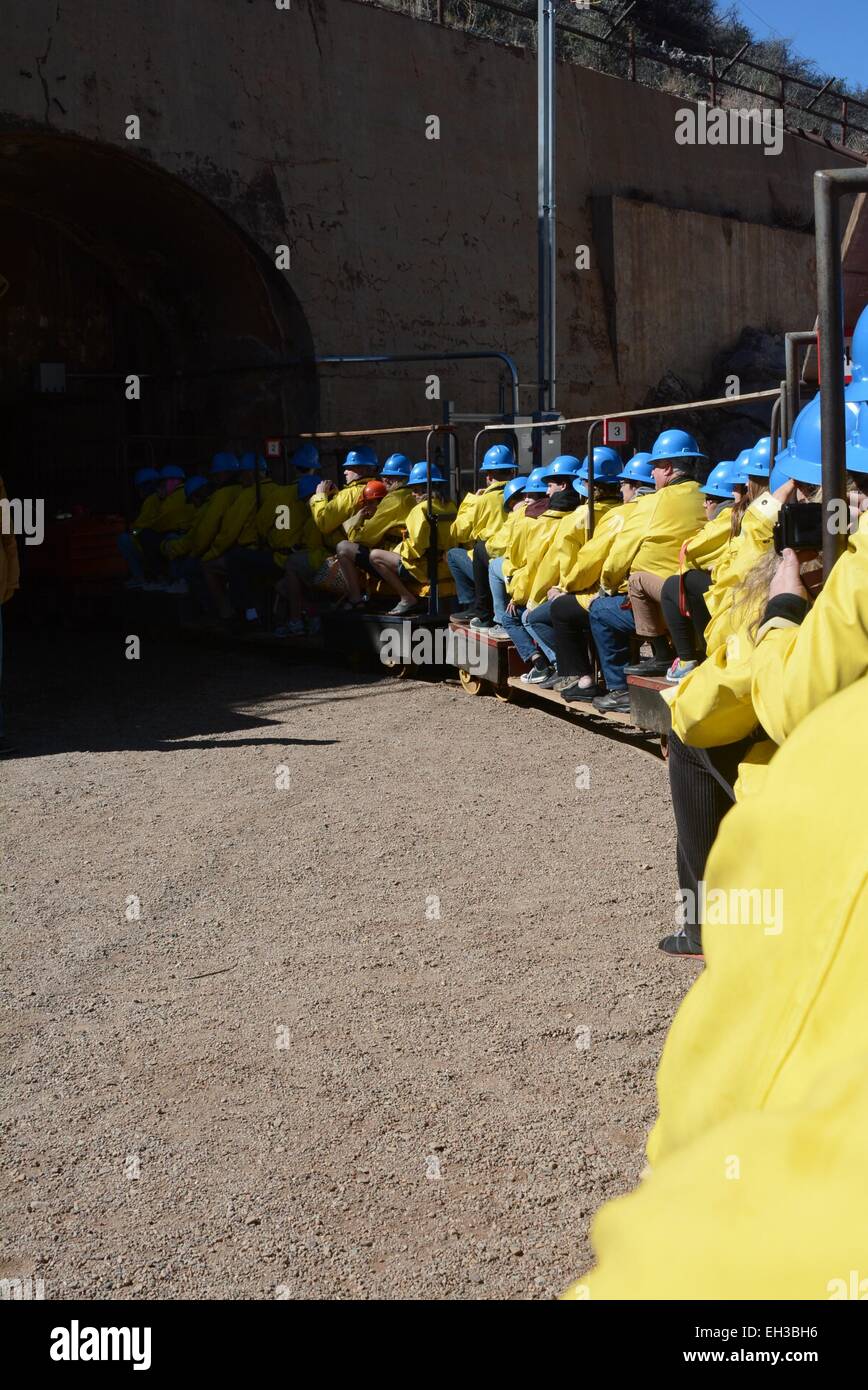 Queen Mine Tour mine cars loaded with tourists Bisbee, Arizona - USA ...