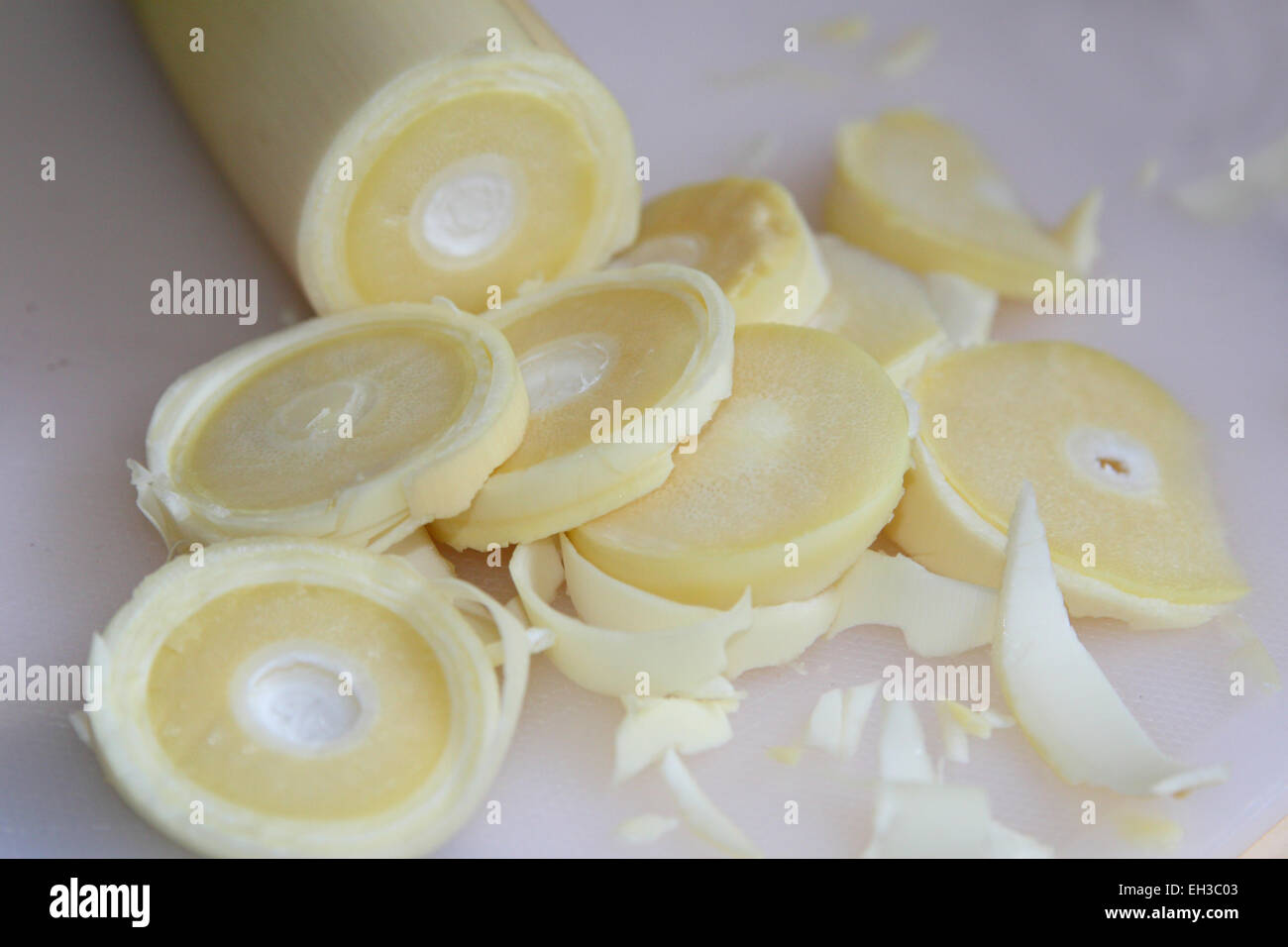 Sliced bamboo shoots being cut up for cooking Stock Photo - Alamy