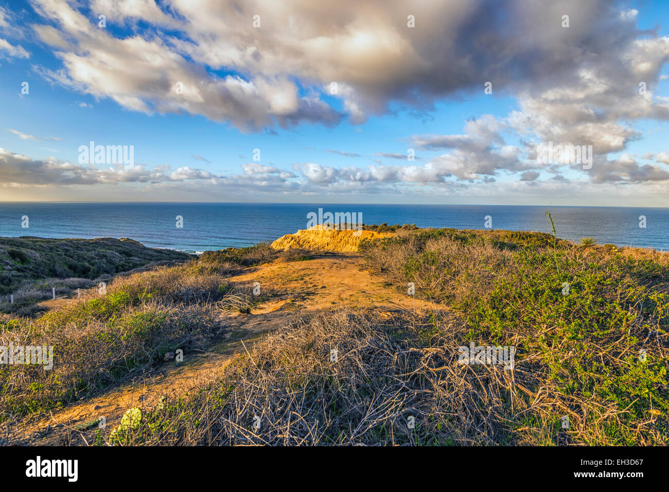 Looking down at the Yucca Point Overlook with clouds over the ocean ...