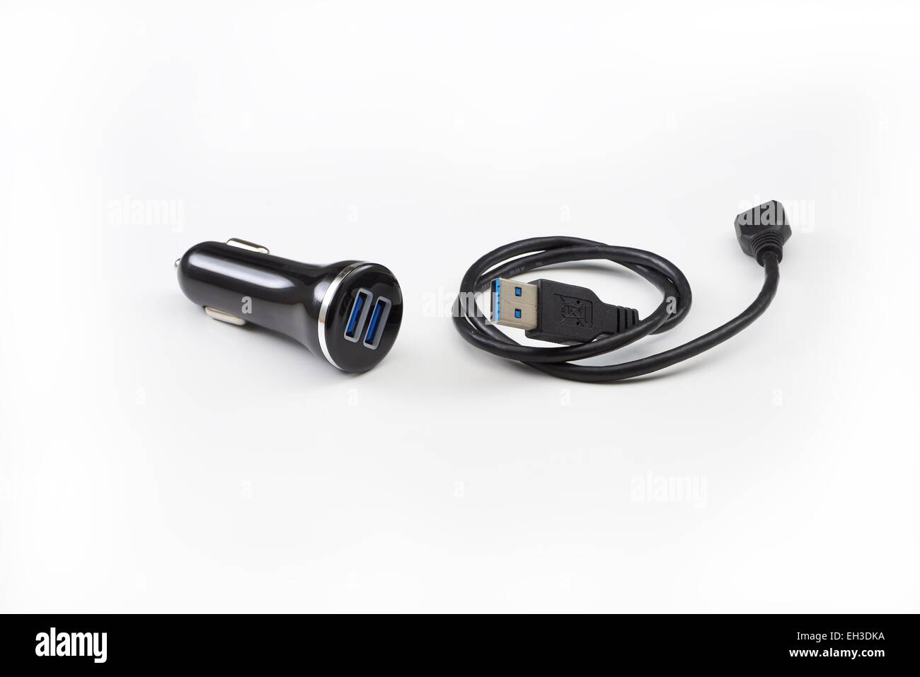 Two port car USB charger with cable shoot in clean background Stock ...
