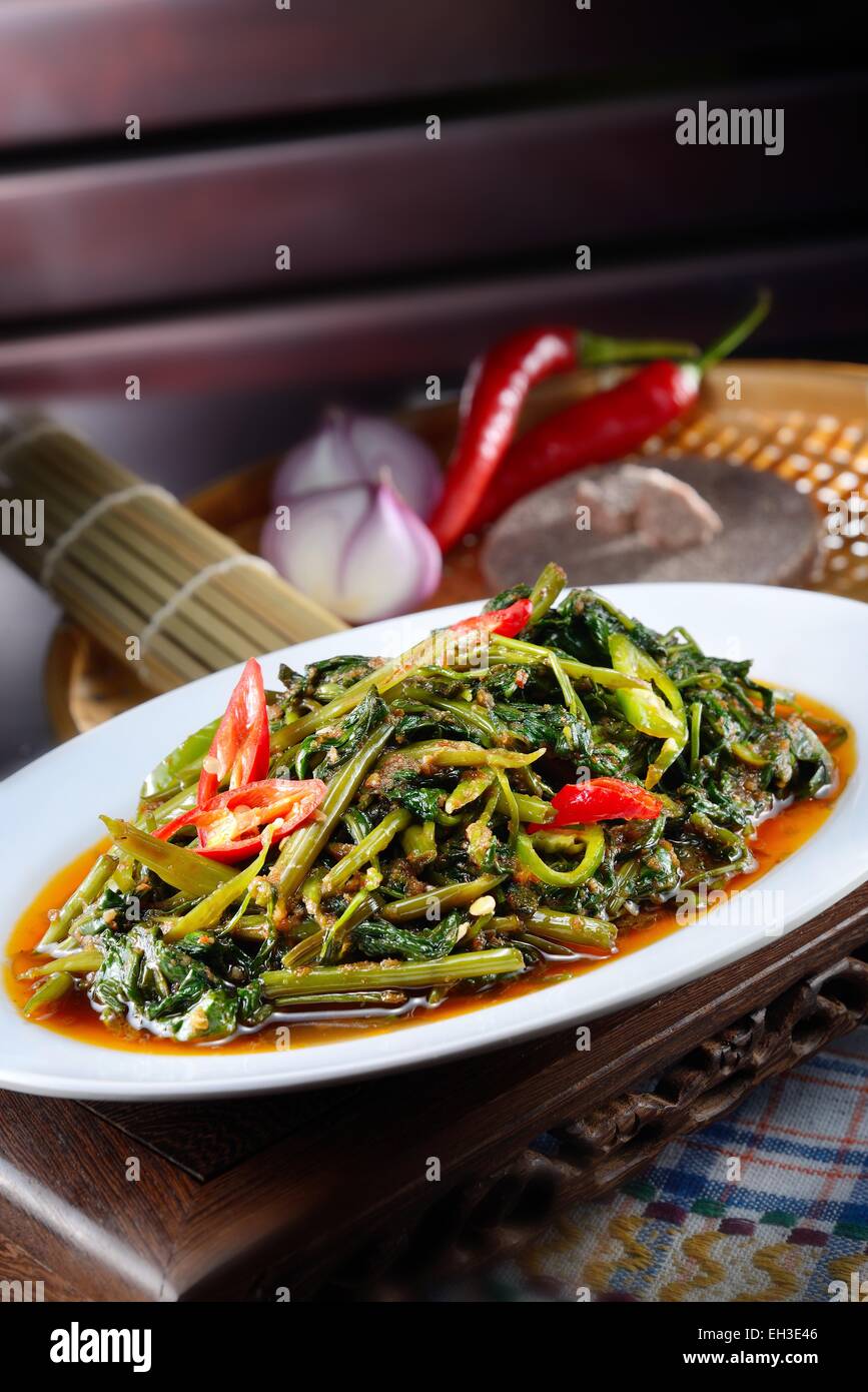 Sambal chili kangkong malaysia style Stock Photo - Alamy