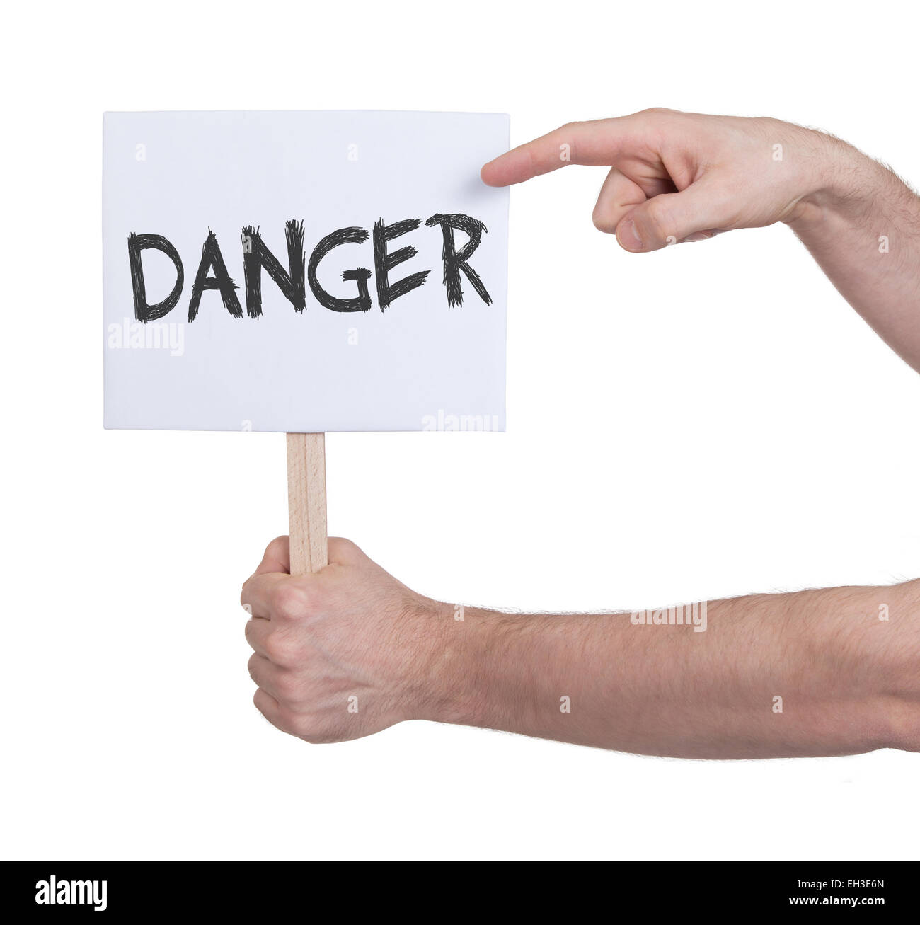 Hand holding sign, isolated on white - Danger Stock Photo - Alamy