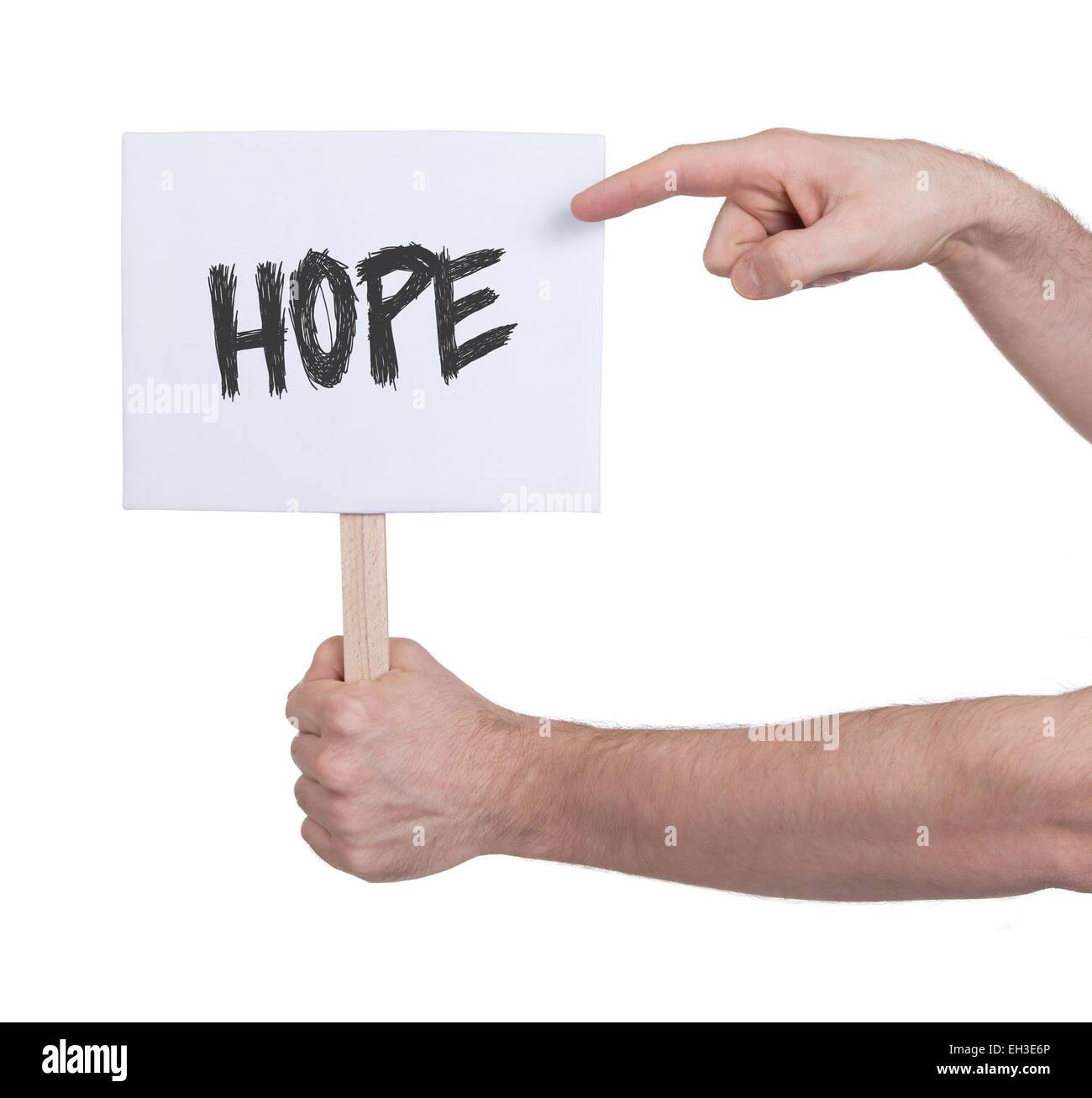 Hand holding sign, isolated on white - Hope Stock Photo - Alamy