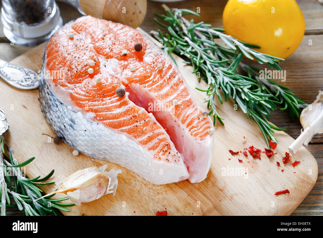 Fish on the board, tasty food Stock Photo - Alamy