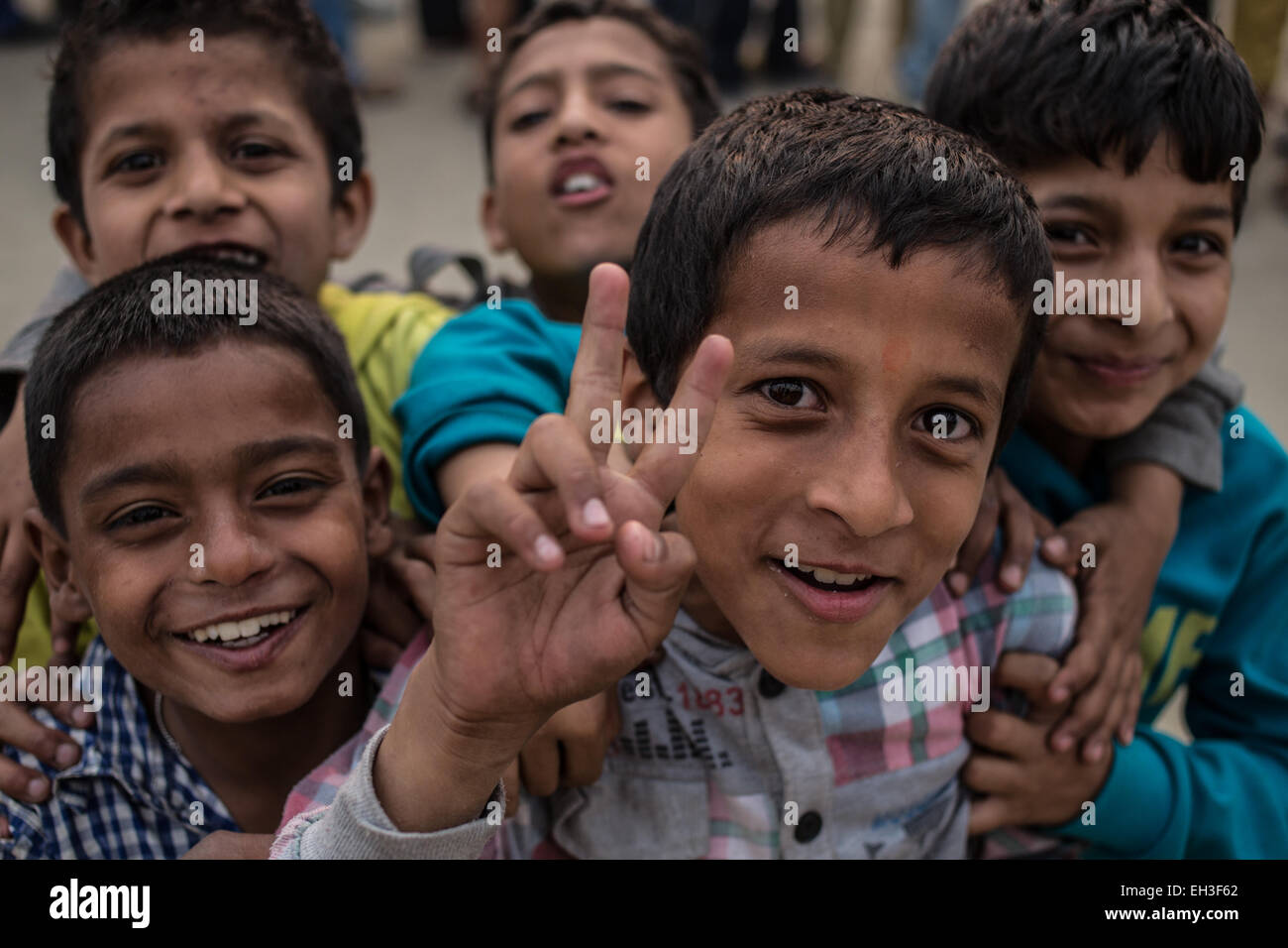 Closeup portrait of some smiling kids in Kathmandu, Nepal Stock Photo ...