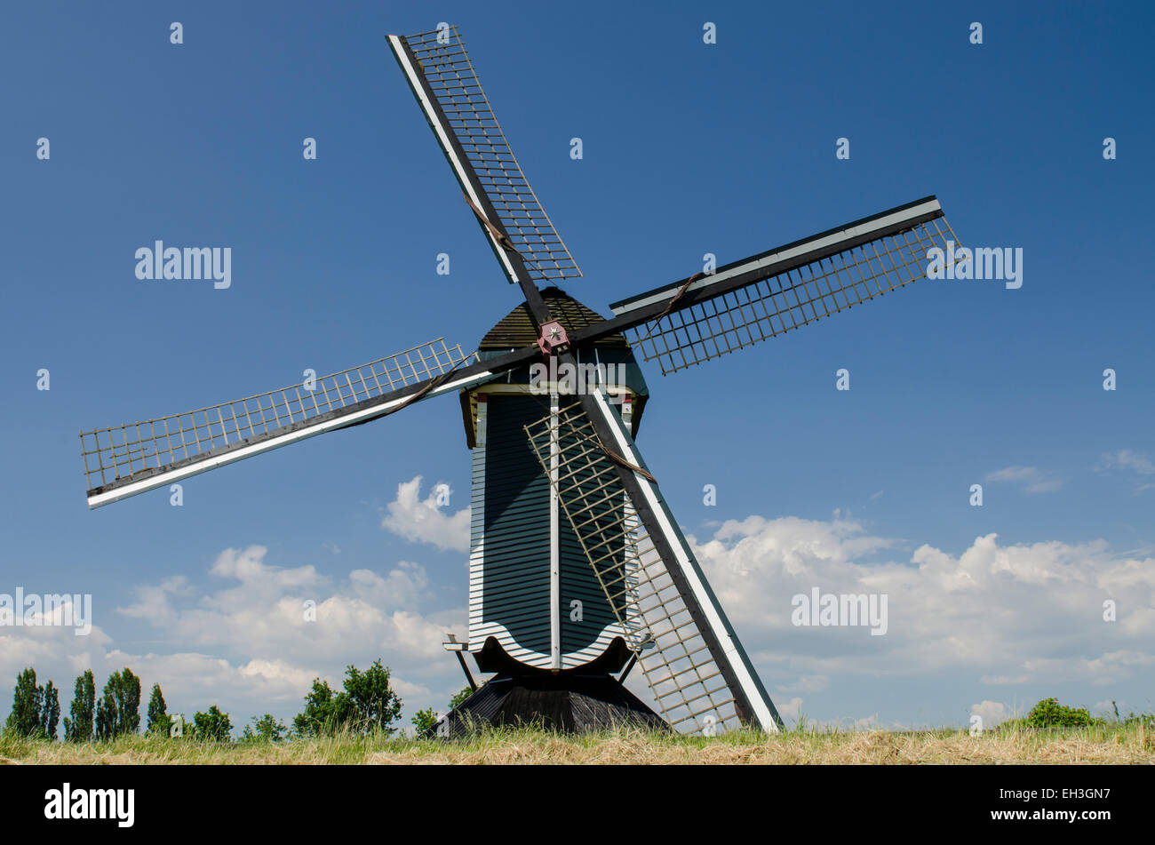 Mill at Batenburg on a dike near the Maas and the town of Batenburg ...