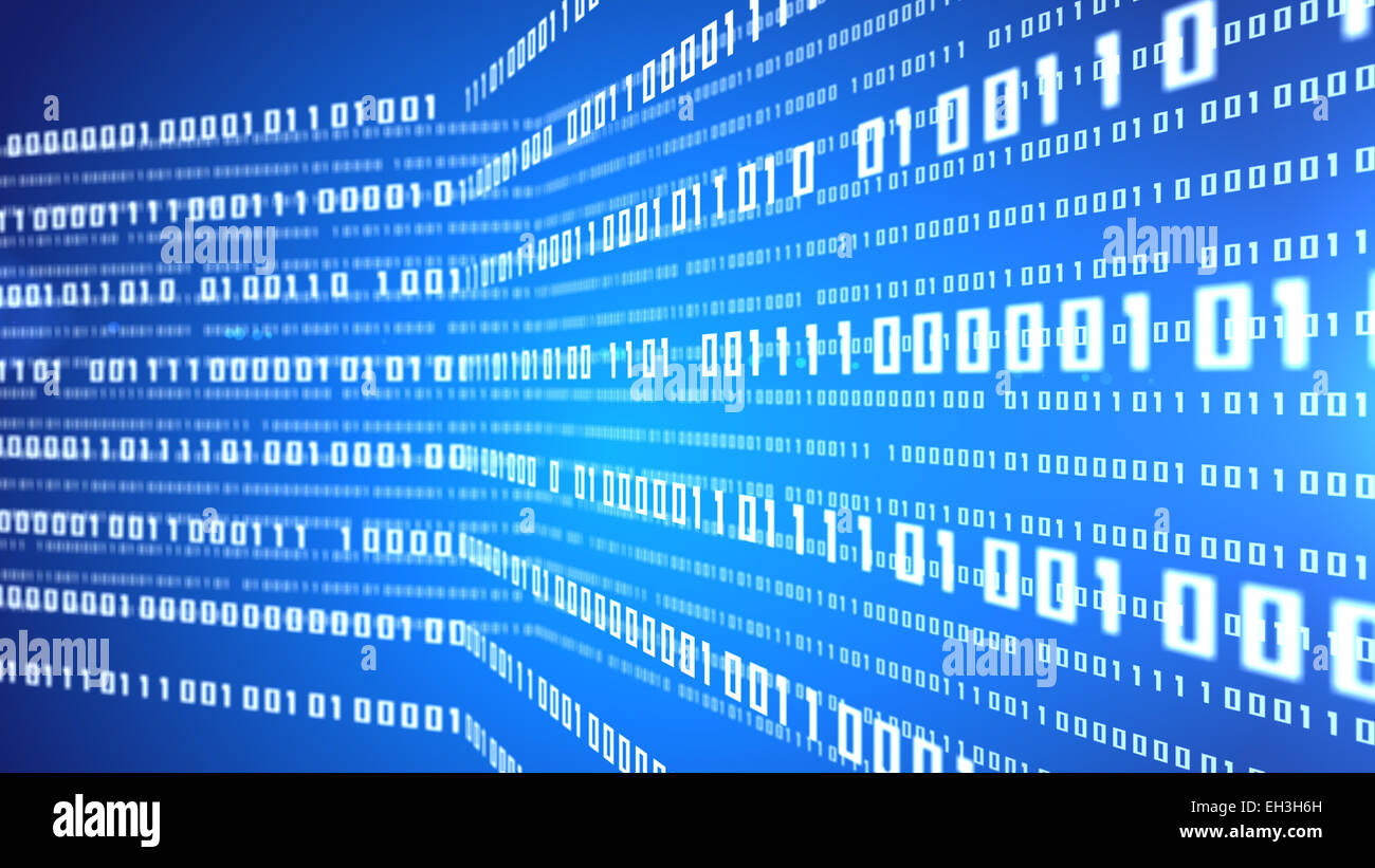 Digital illustration of Abstract binary code blue background. Depth of ...