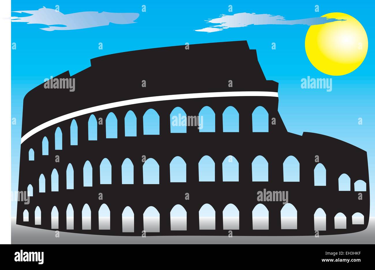 Colosseum in Rome, Italy. Silhouette of the Colloseum with blue sky and ...